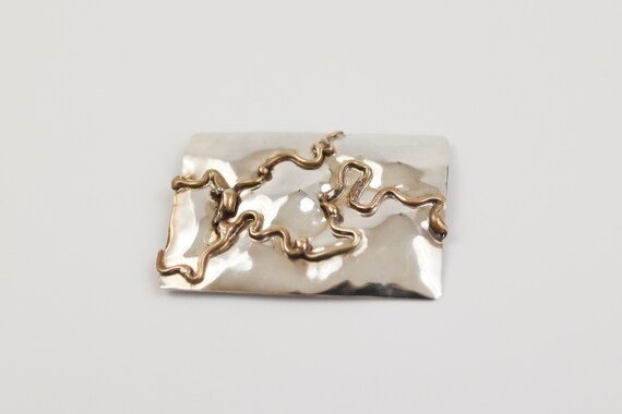 Unusual Vintage Sterling Silver Rectangle Two Tone Br… - Gem