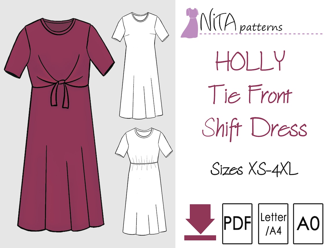 PDF Girls Holly Shift Dress Sewing Pattern| Tie Front Dress Pattern ...