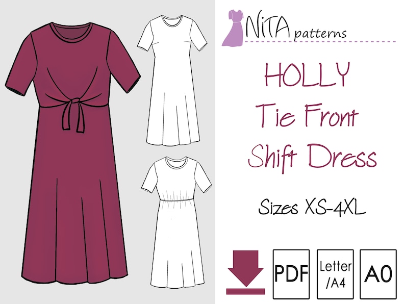 PDF Girls Holly Shift Dress Sewing Pattern| Tie Front Dress Pattern ...