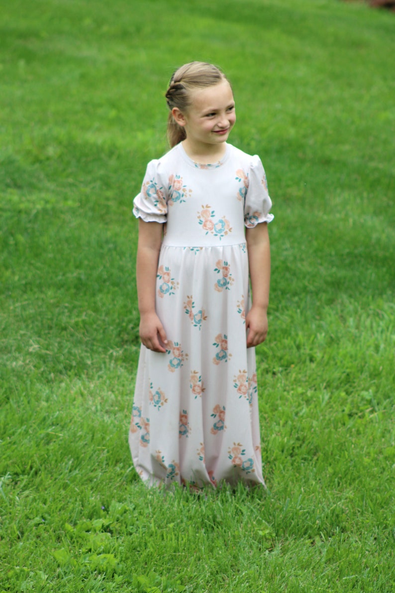 Leia Girls Maxi Dress Pattern | Basic, Pullover, Puff Sleeve, A-line ...