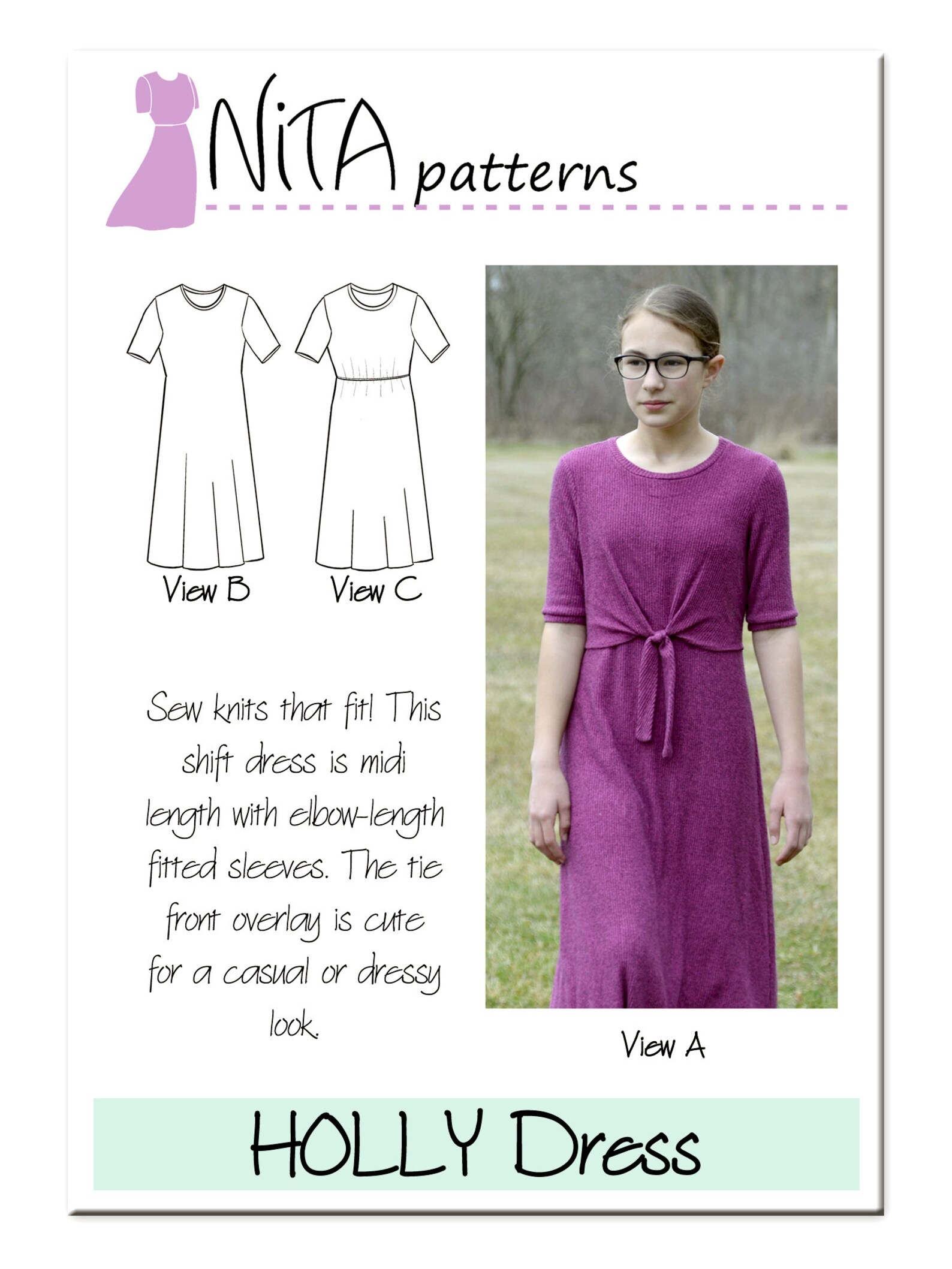 PDF Girls Holly Shift Dress Sewing Pattern| Tie Front Dress Pattern ...
