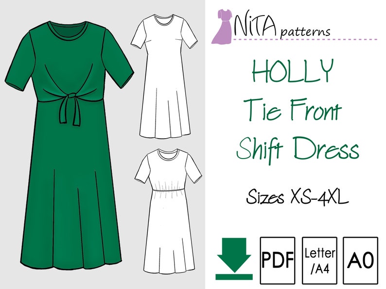 PDF Holly Shift Dress Sewing Pattern| Womens Modest Dress Pattern | Tie ...