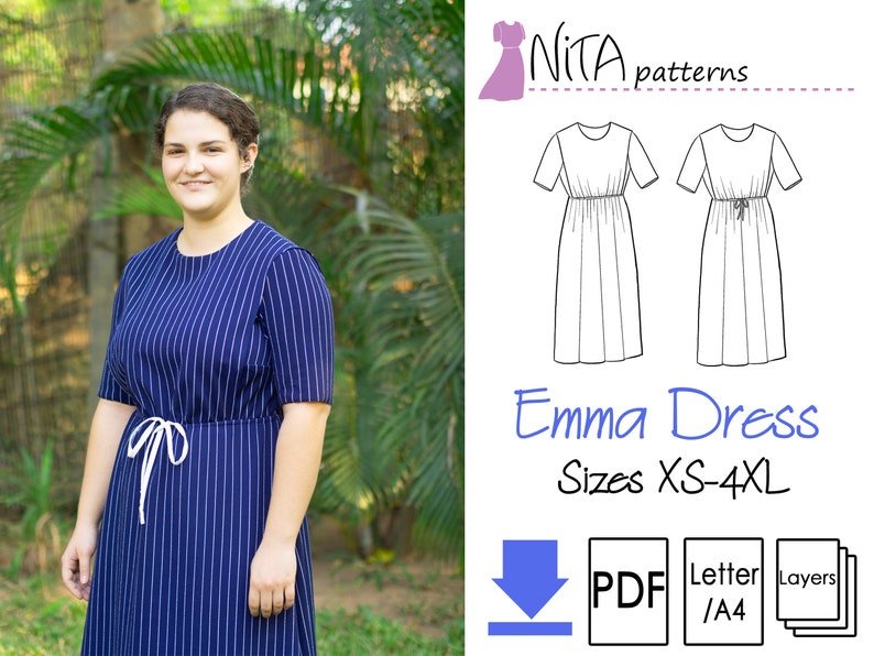 PDF Emma Drawstring Waist Dress Pattern Bonus Puff Sleeve Women's ...