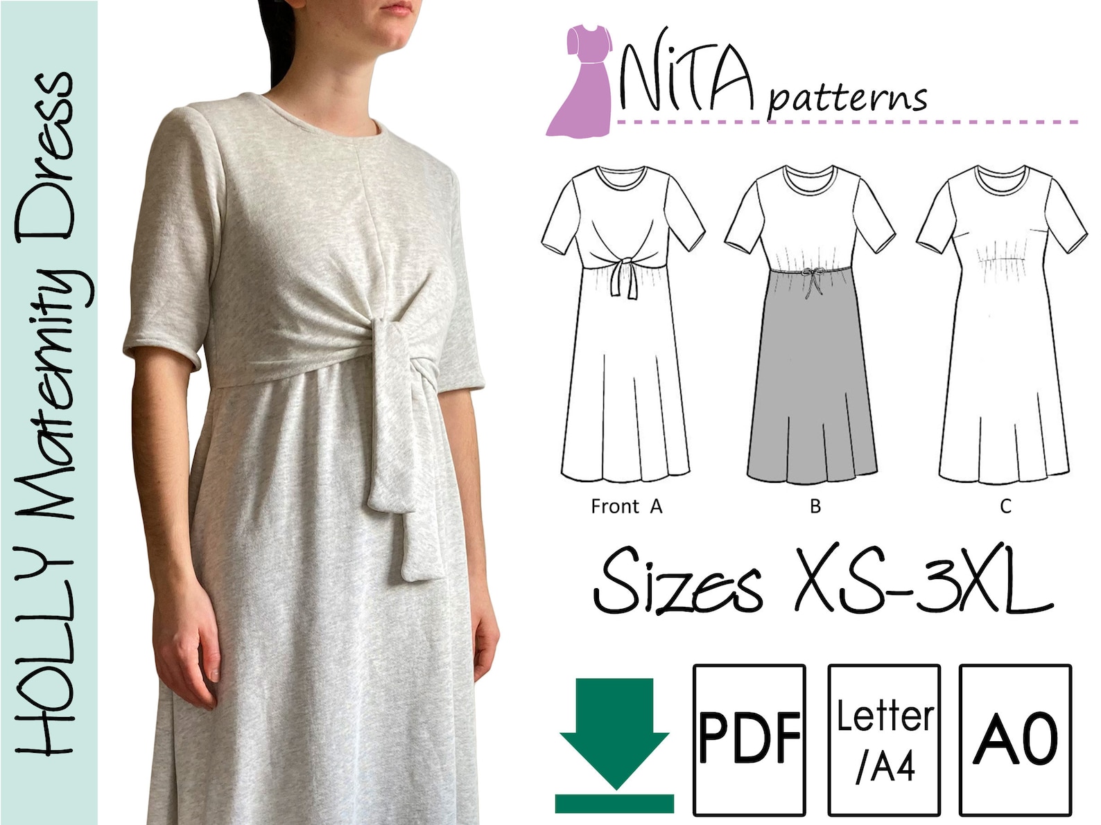 PDF Maternity Holly Shift Dress Sewing Pattern| Womens Modest Dress ...