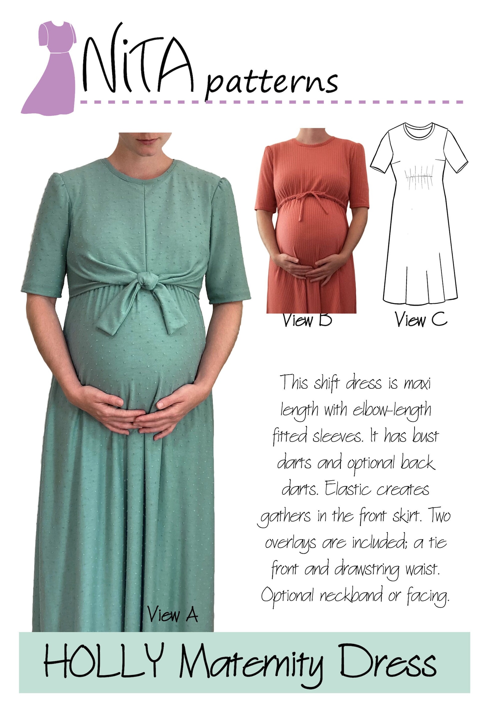 PDF Maternity Holly Shift Dress Sewing Pattern| Womens Modest Dress ...