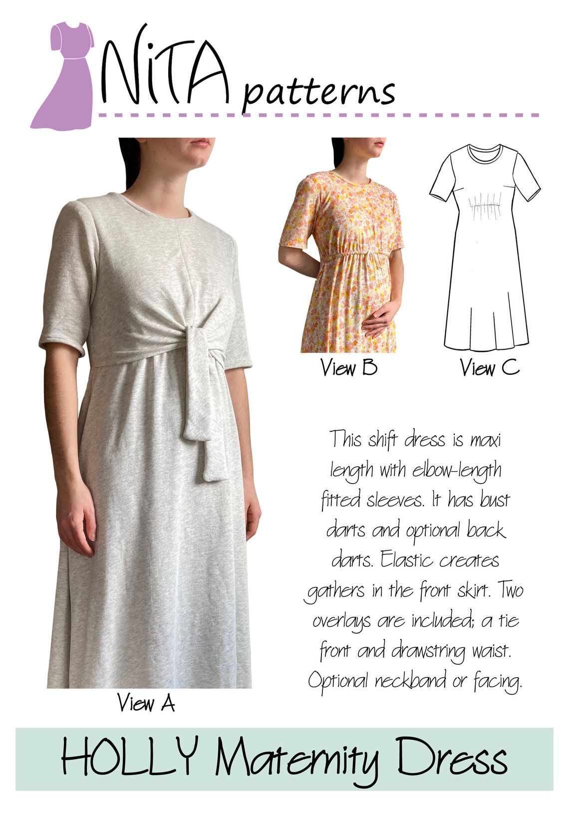 PDF Maternity Holly Shift Dress Sewing Pattern| Womens Modest Dress ...