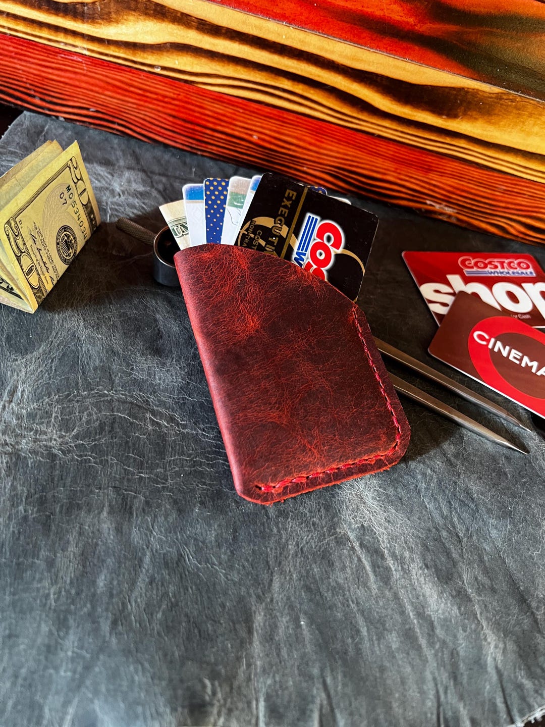 Handmade, Handstitched, Leather Card Sleeve, Minimalist Wallet, Slim ...
