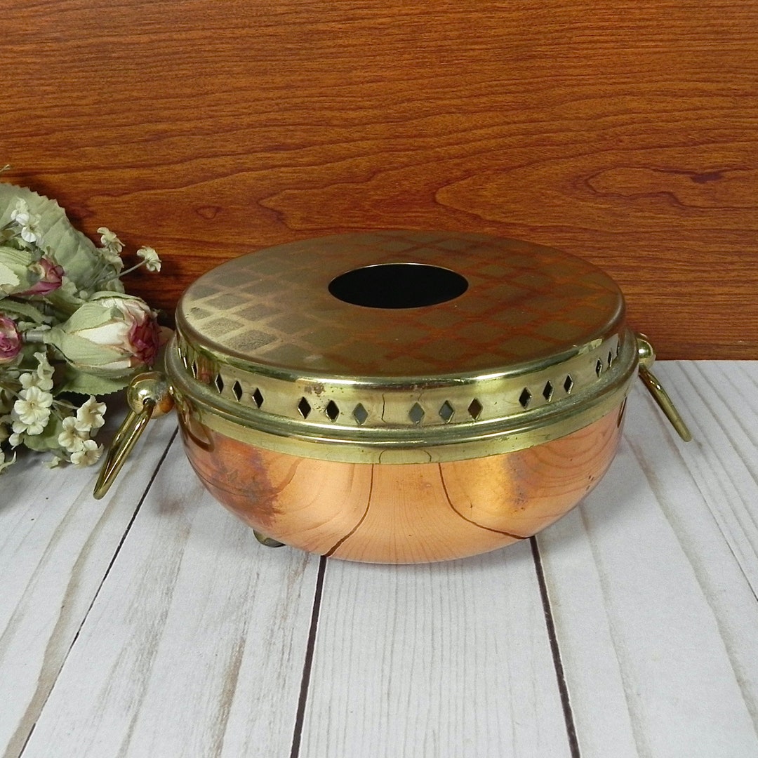 Copper & Brass Warming Pot | Vintage Metal Warming Stand | Buffet ...