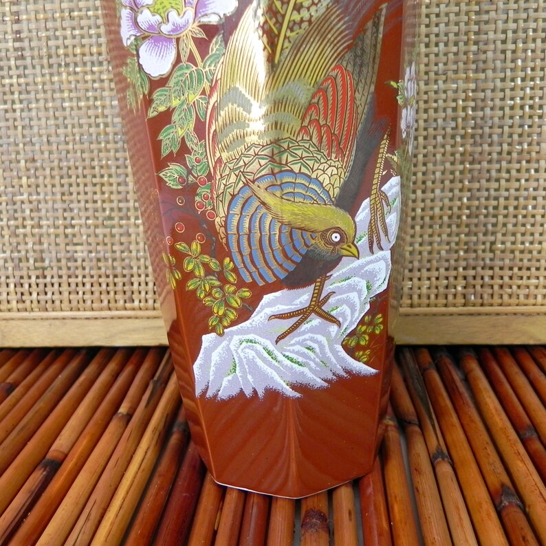 Japanese Gold Pheasant Vase | Asian Decor | Tall Long Stem Flower Vase ...
