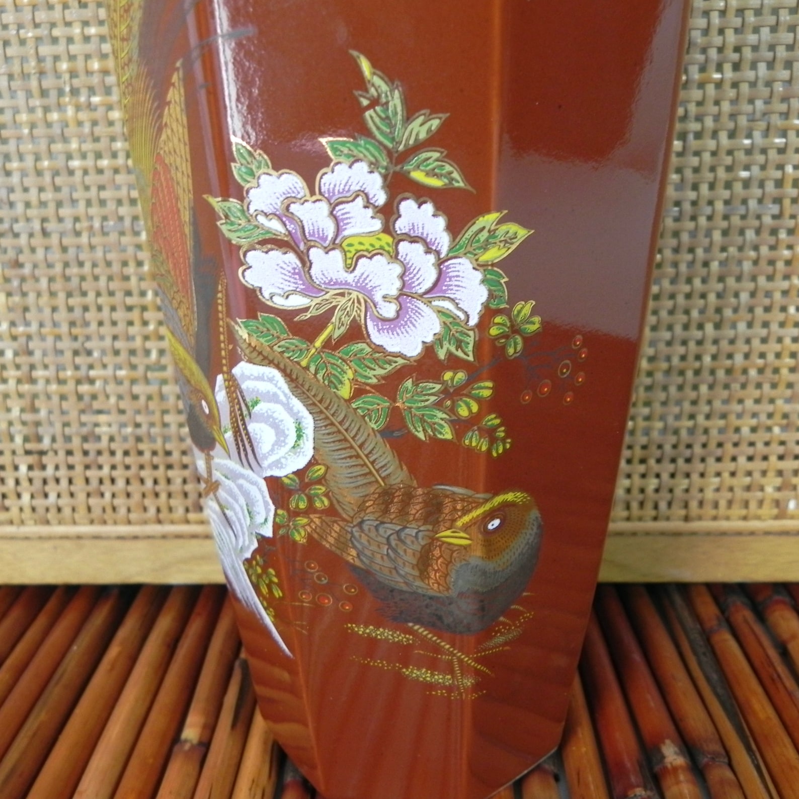 Japanese Gold Pheasant Vase | Asian Decor | Tall Long Stem Flower Vase ...