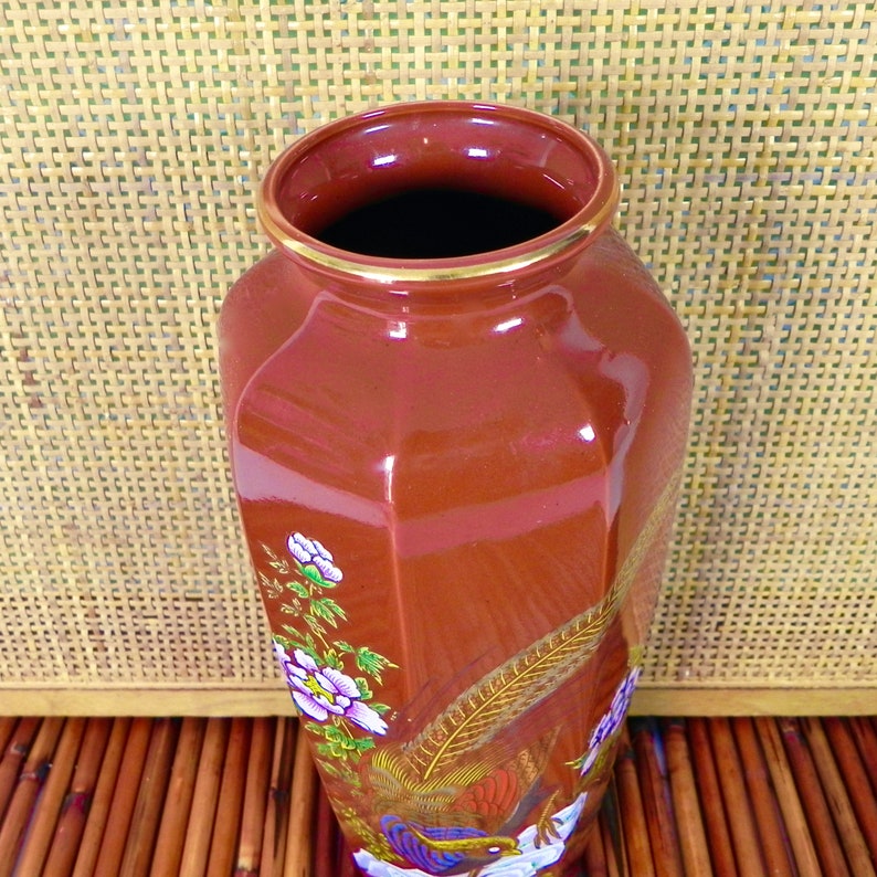 Japanese Gold Pheasant Vase | Asian Decor | Tall Long Stem Flower Vase ...
