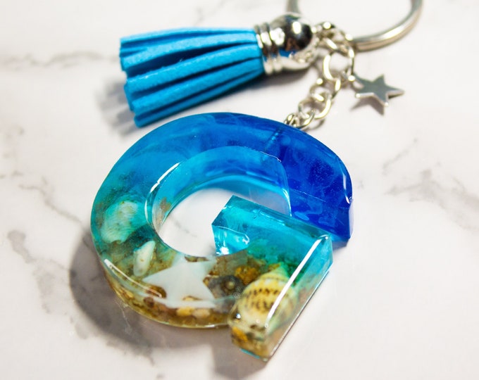 Personalised Resin Letter Key Chain/ Ocean Sea Sand Handmade Epoxy ...
