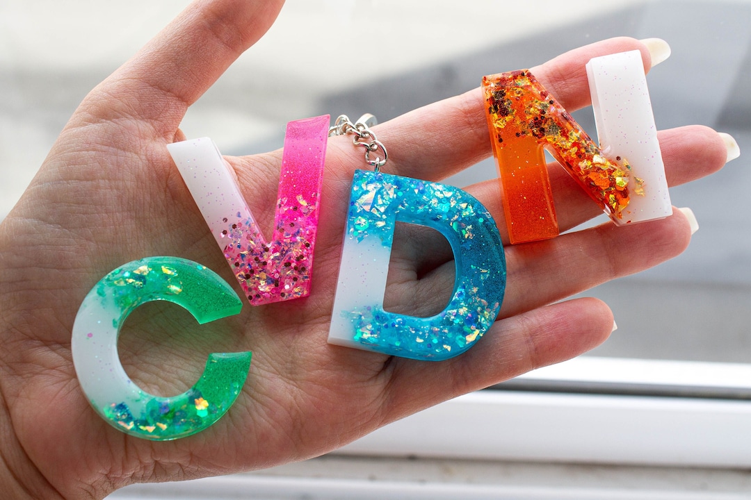 Initial Colorful Resin Keychain - Letter Keychain - Personalized ...