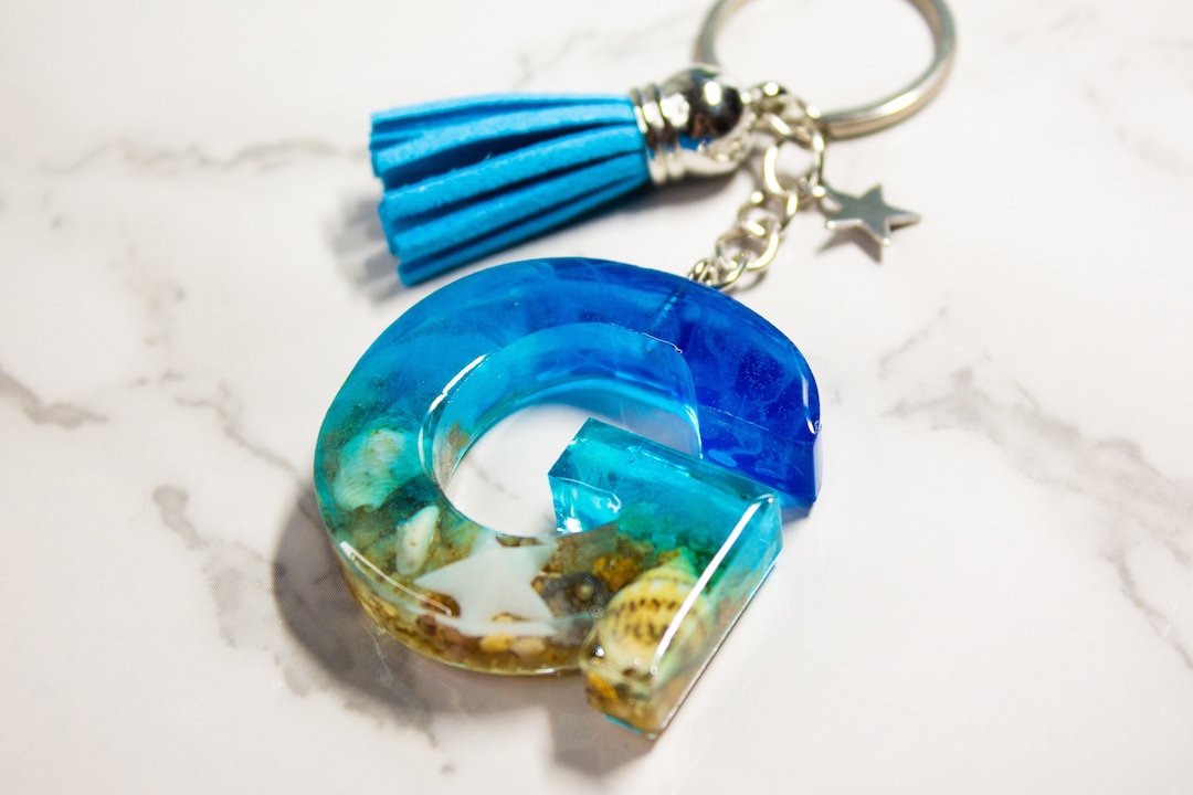 Initial Beach Resin Keychain - Letter Keychain - Personalized Keychain ...