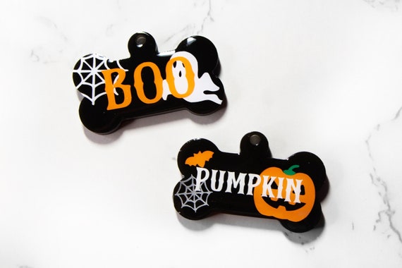 Halloween Spooky Pumpkin Ghost Spider Bat Dog Tag Name Plate - Etsy