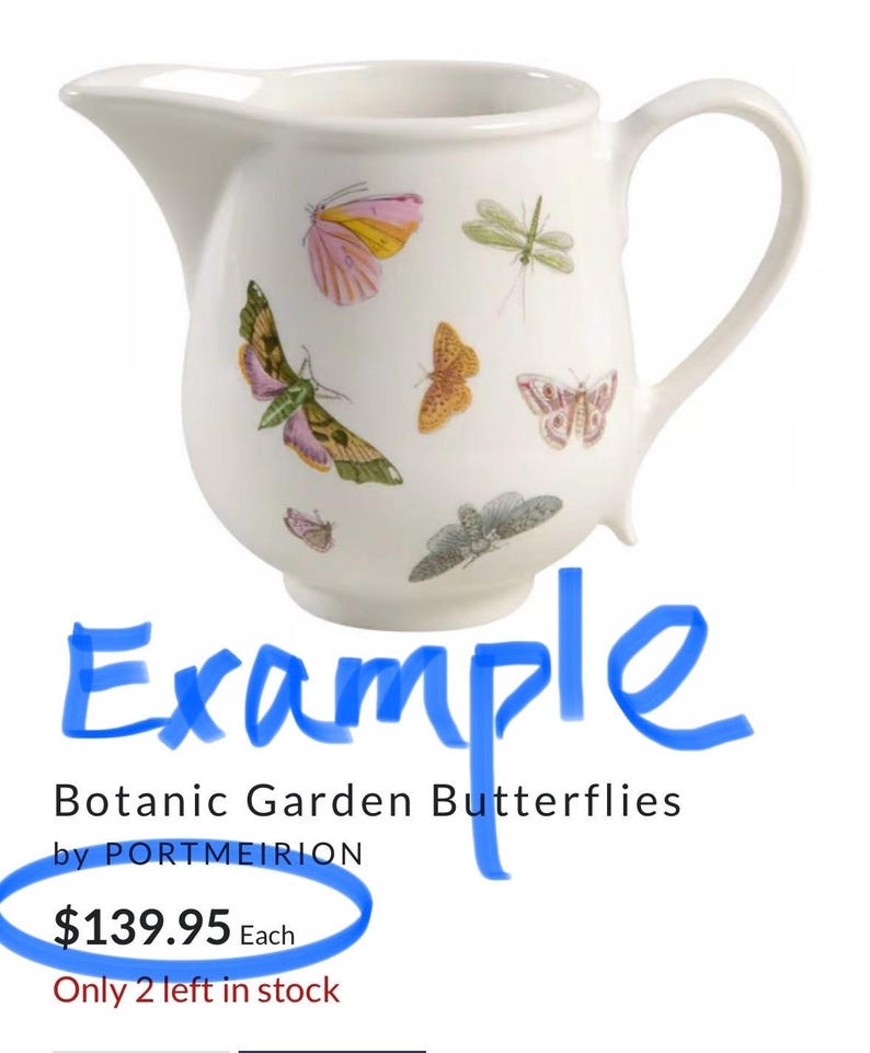 The Botanic Garden Butterflies Small Creamer Jug Pitcher Portmeirion by ...