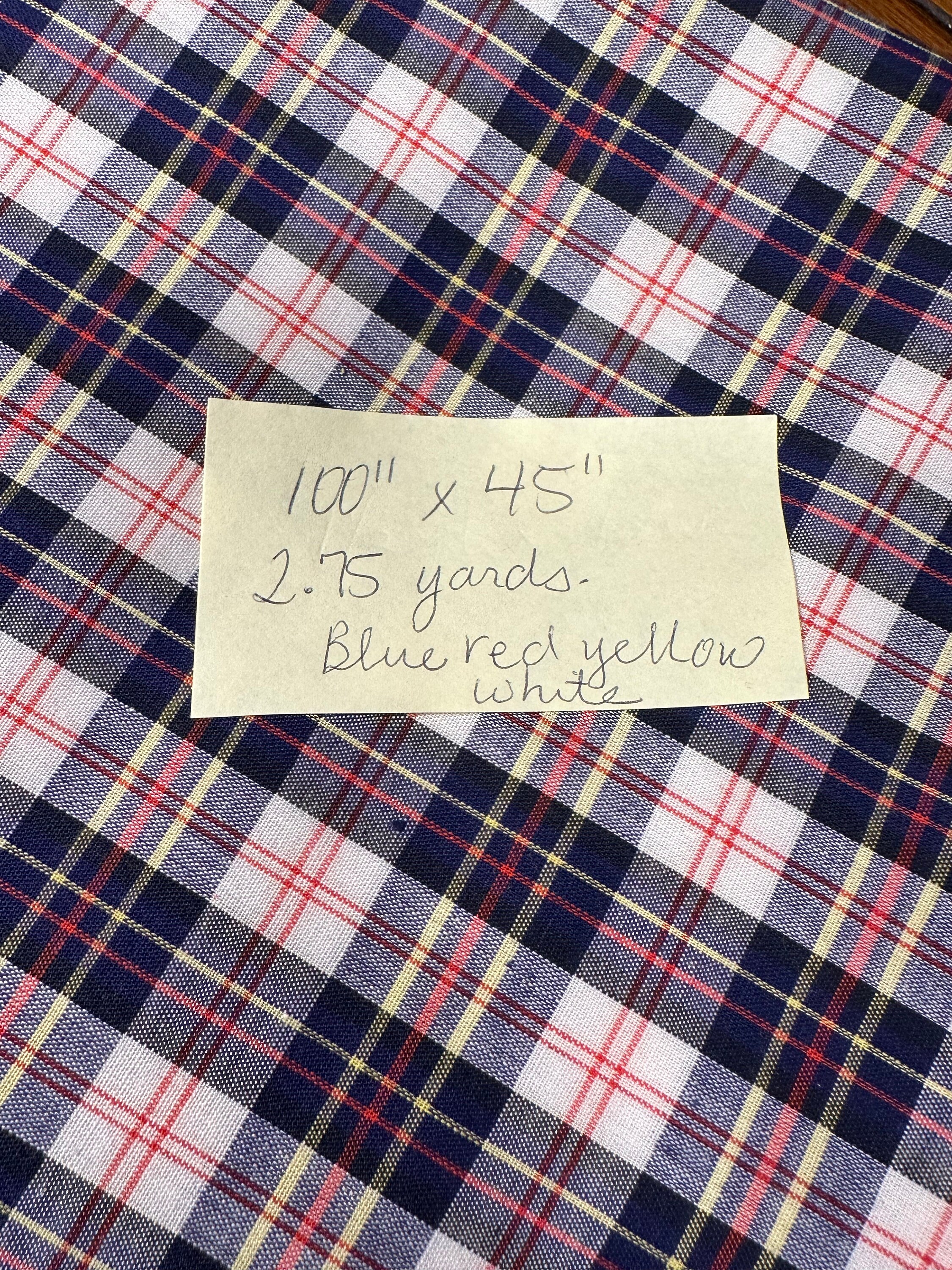 White Blue Red With Yellow Plaid Fabric 2+ Yards - Etsy