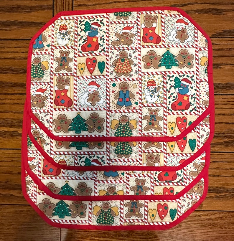 4 Christmas Reversible Placemats Christmas Tree, Snowman Mittens ...