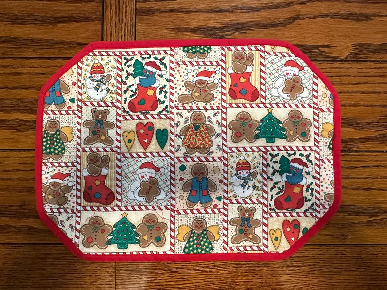 4 Christmas Reversible Placemats Christmas Tree, Snowman Mittens ...