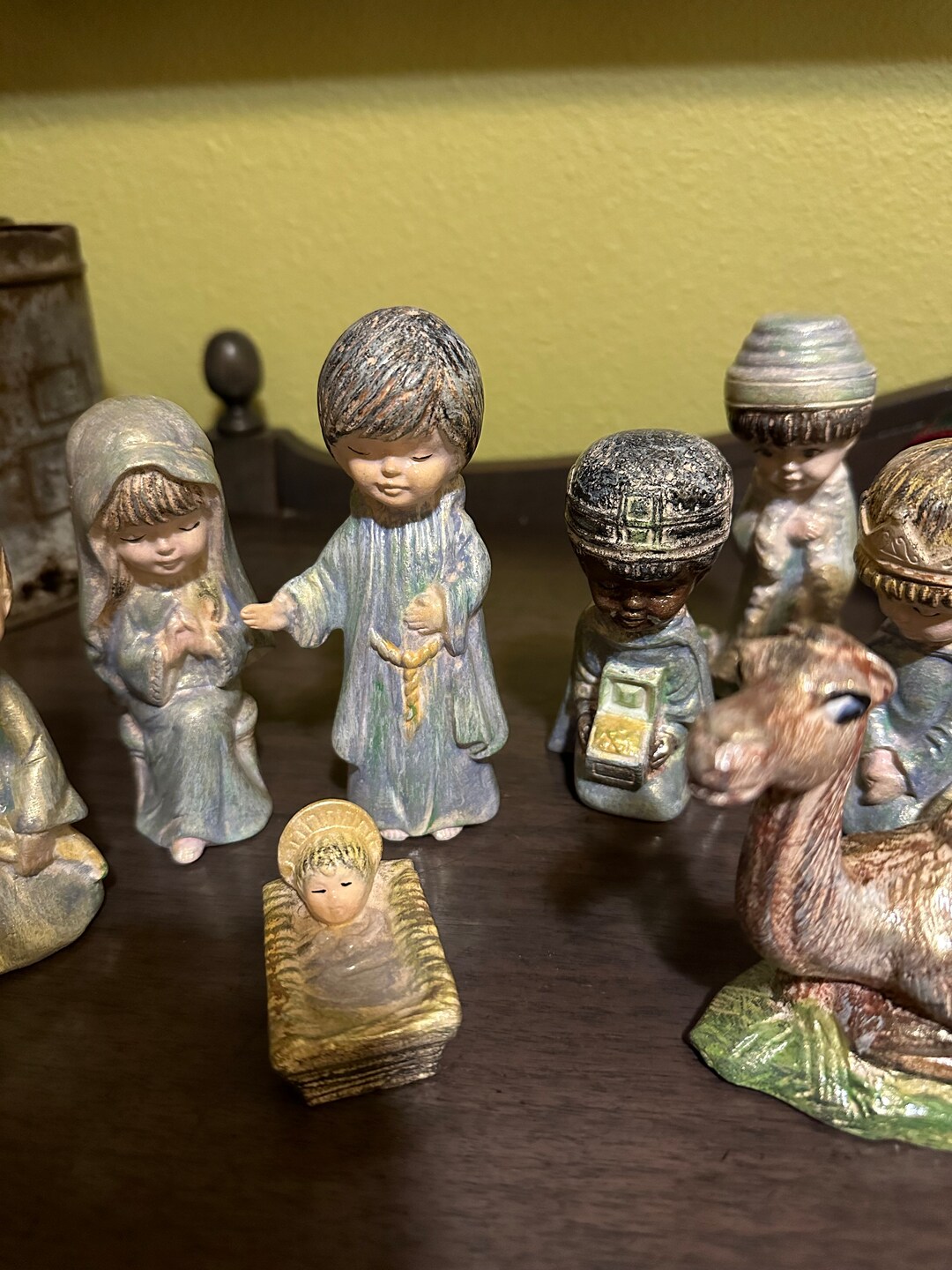 Hand Painted Ceramic Nativity Scene Distressed Cute Set - Etsy