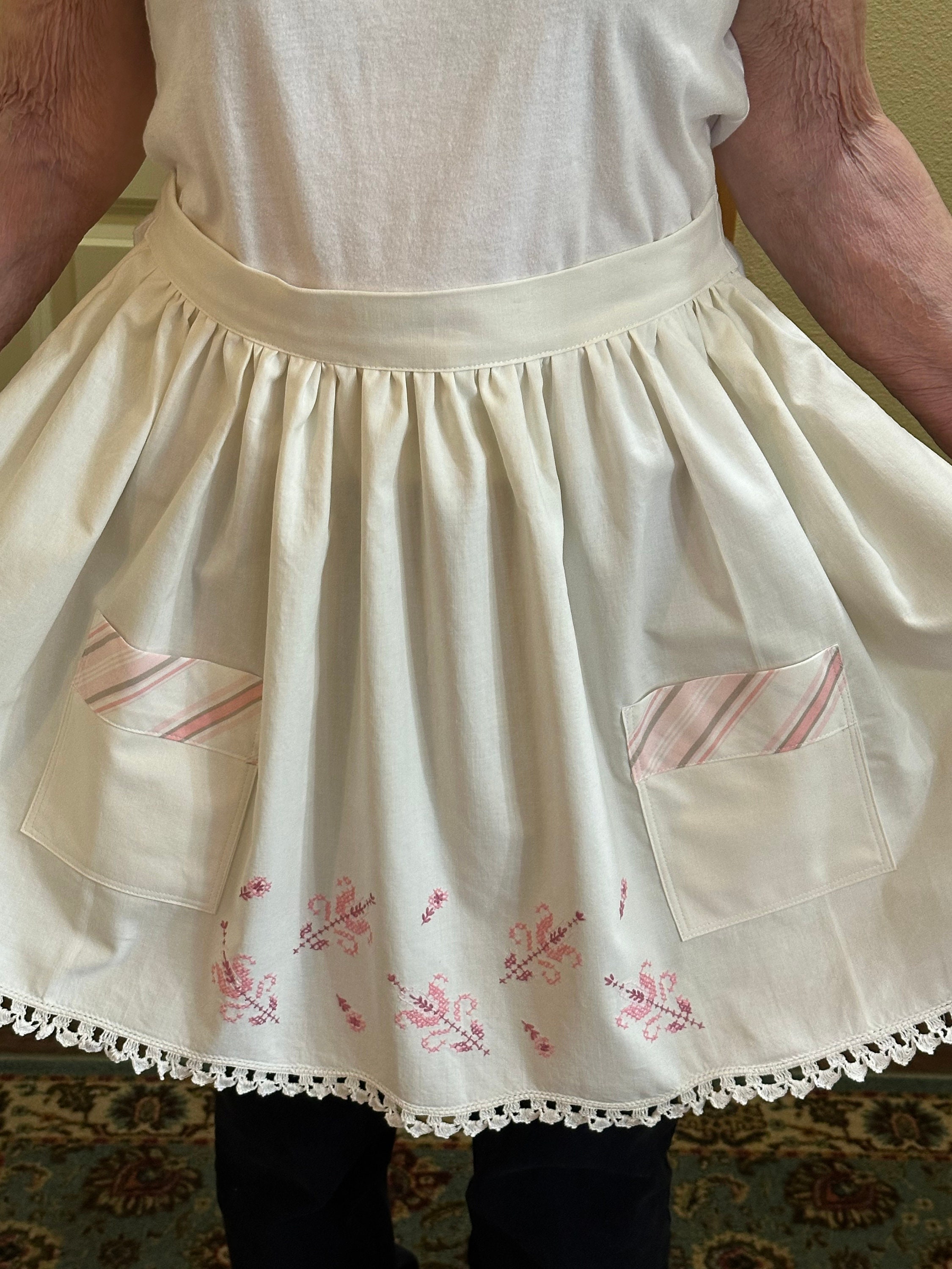 Handmade Repurposed Fabric! Cute White and Pink Apron With Cross ...