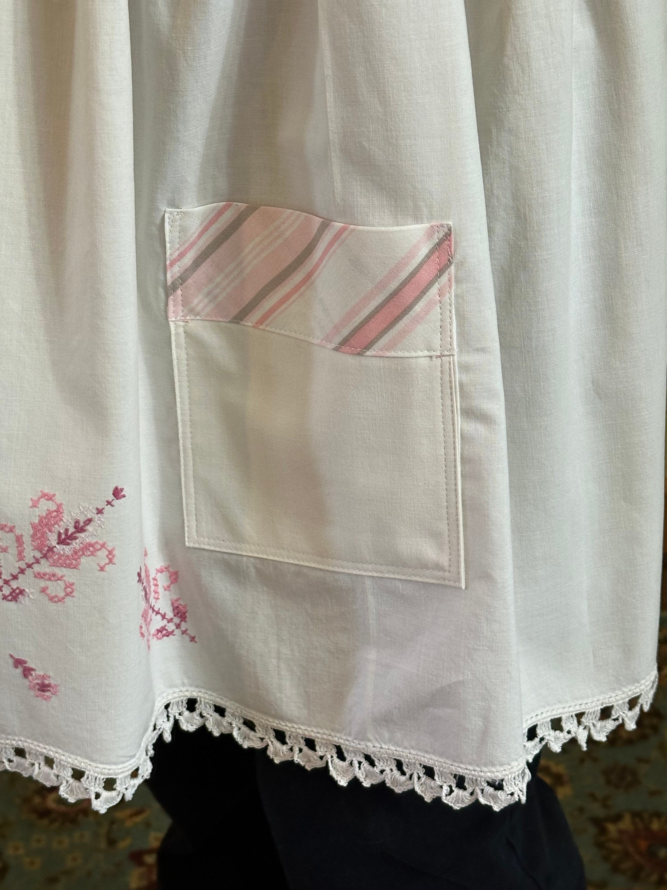 Handmade Repurposed Fabric! Cute White and Pink Apron With Cross ...