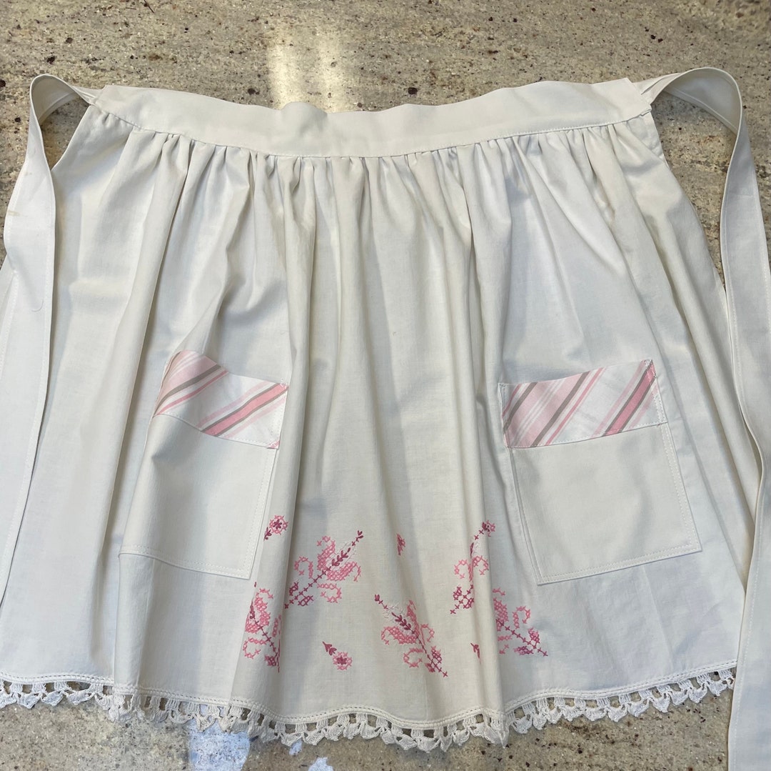 Handmade Repurposed Fabric! Cute White and Pink Apron With Cross ...