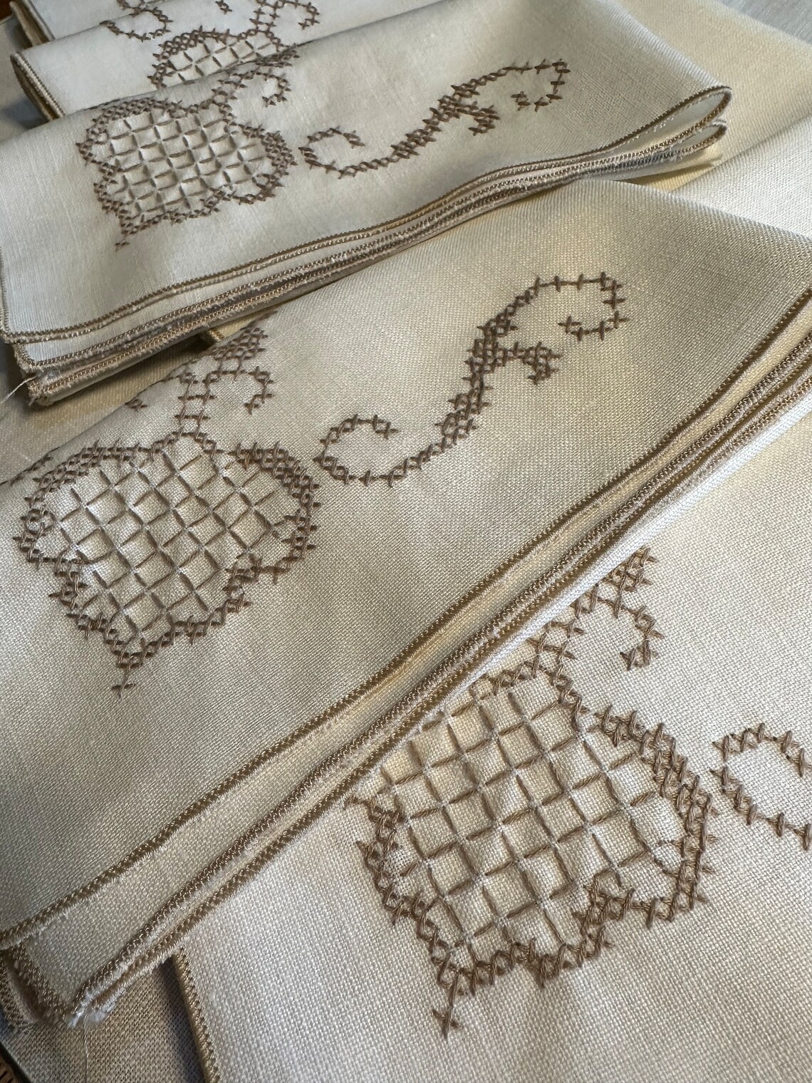 8 Cream Cloth Napkins With Stitched Design off White - Etsy