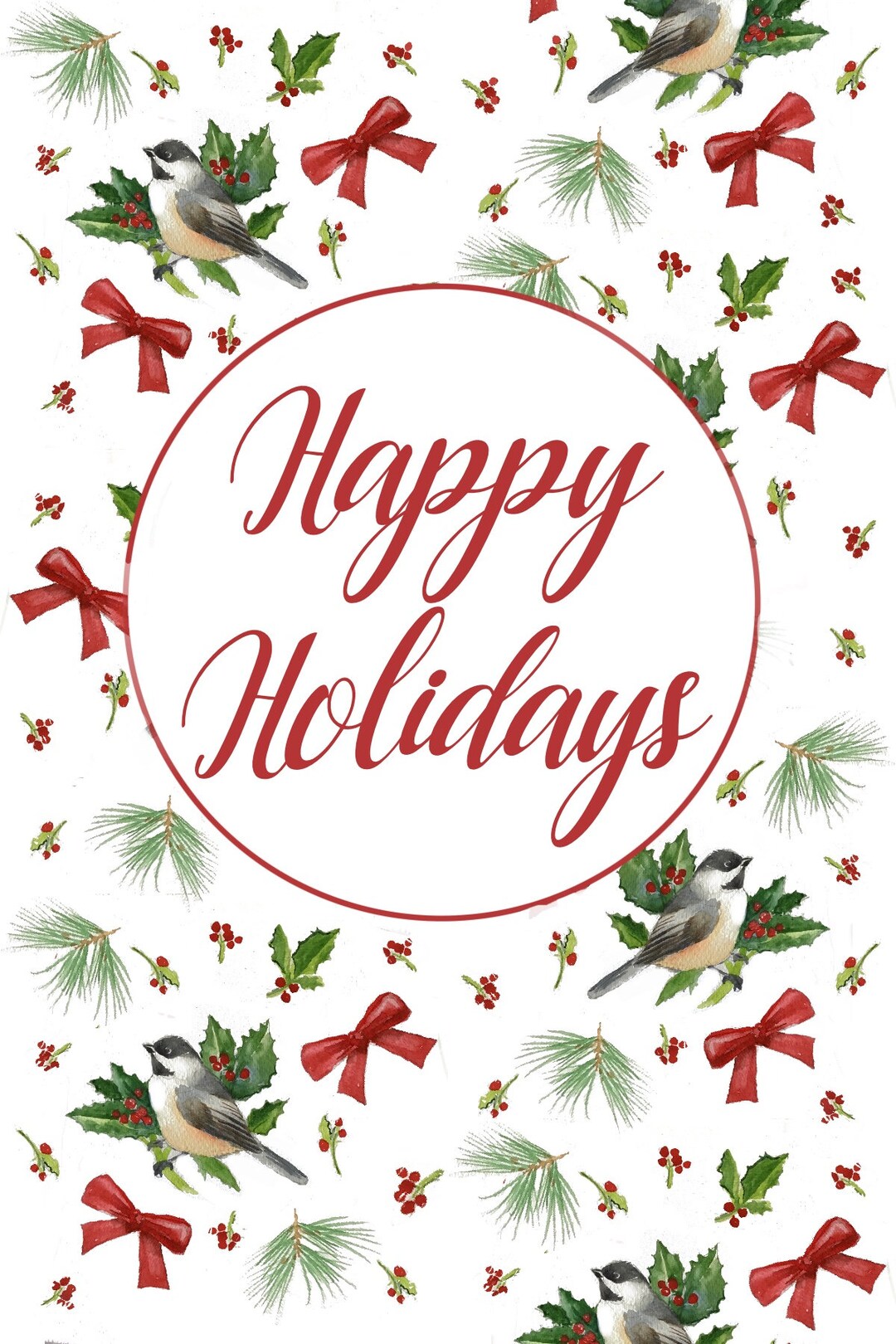 Chickadees and Holly Christmas Card by Carla Sternberg Koch - Etsy
