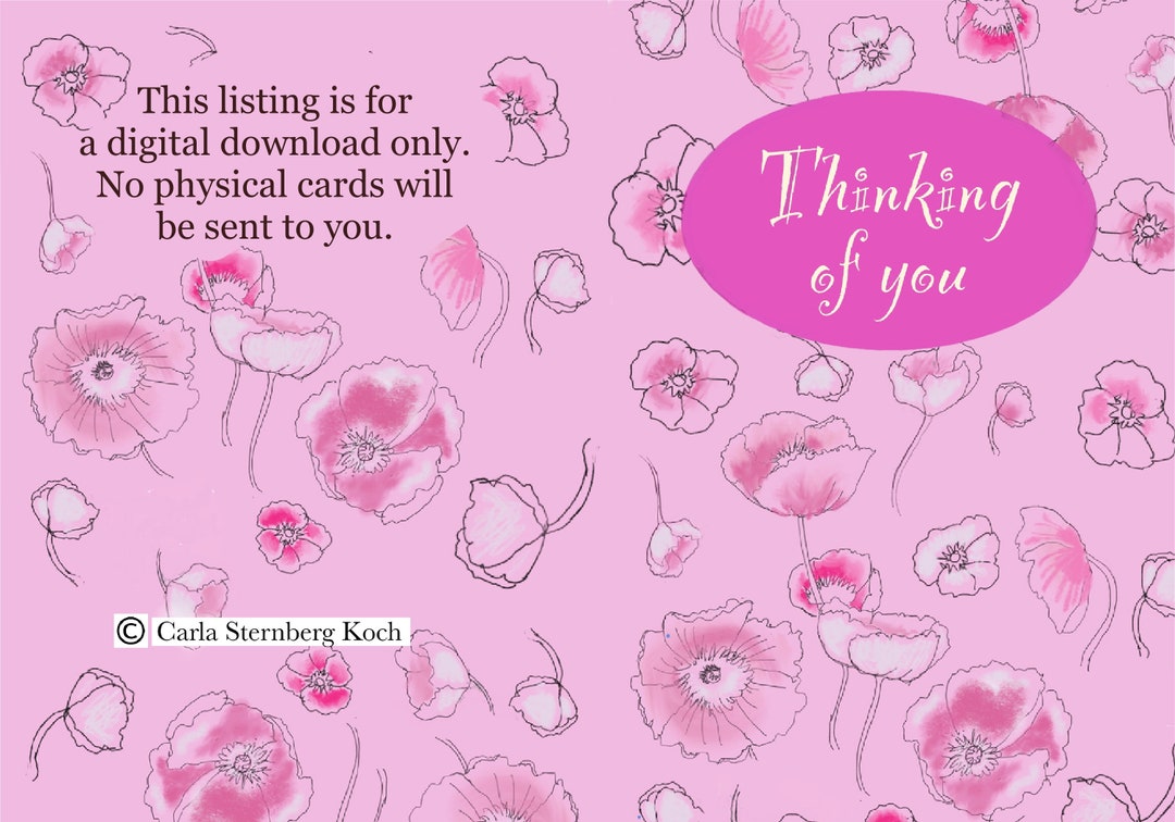 Digital Download, Thinking of You, Pink Poppies Card by Carla Sternberg ...