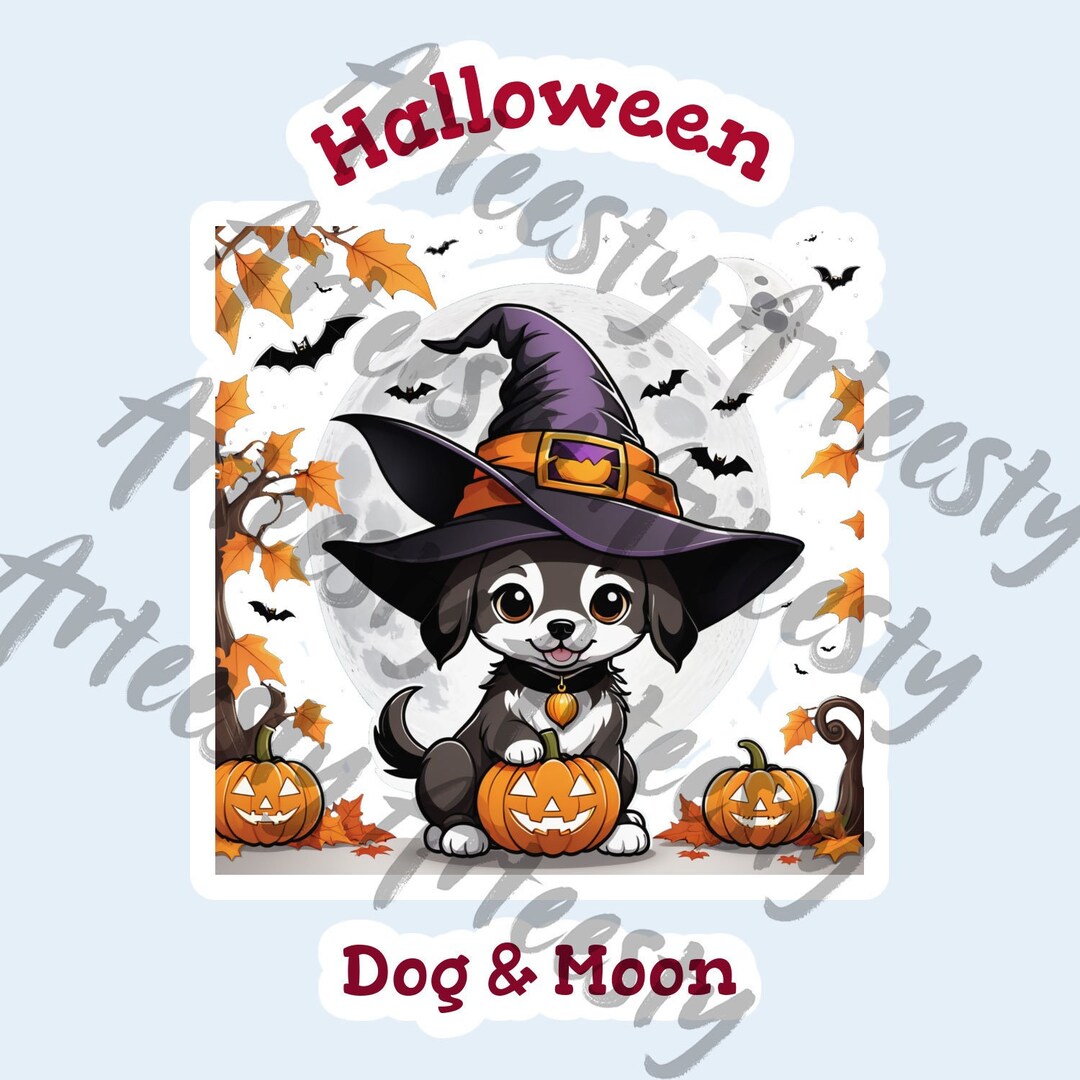 9 Halloween Dog Clipart, Funny Cute Halloween Clipart, Dog Moon Png ...