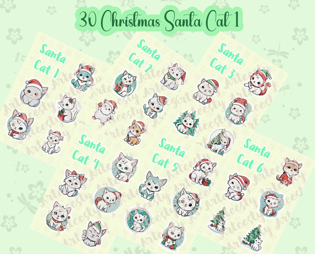 60 Cat Christmas Sticker Pack, Christmas Cat PNG, Christmas Cats Clip ...