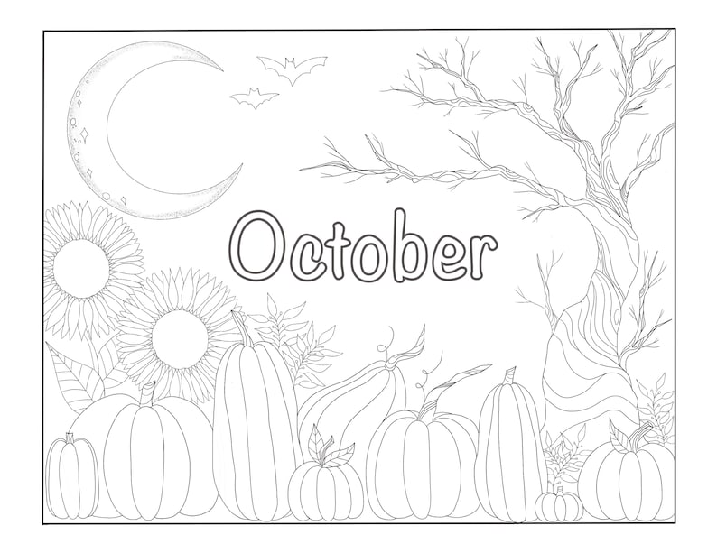 October Coloring Sheet Fall Coloring Page Adult Coloring | Etsy