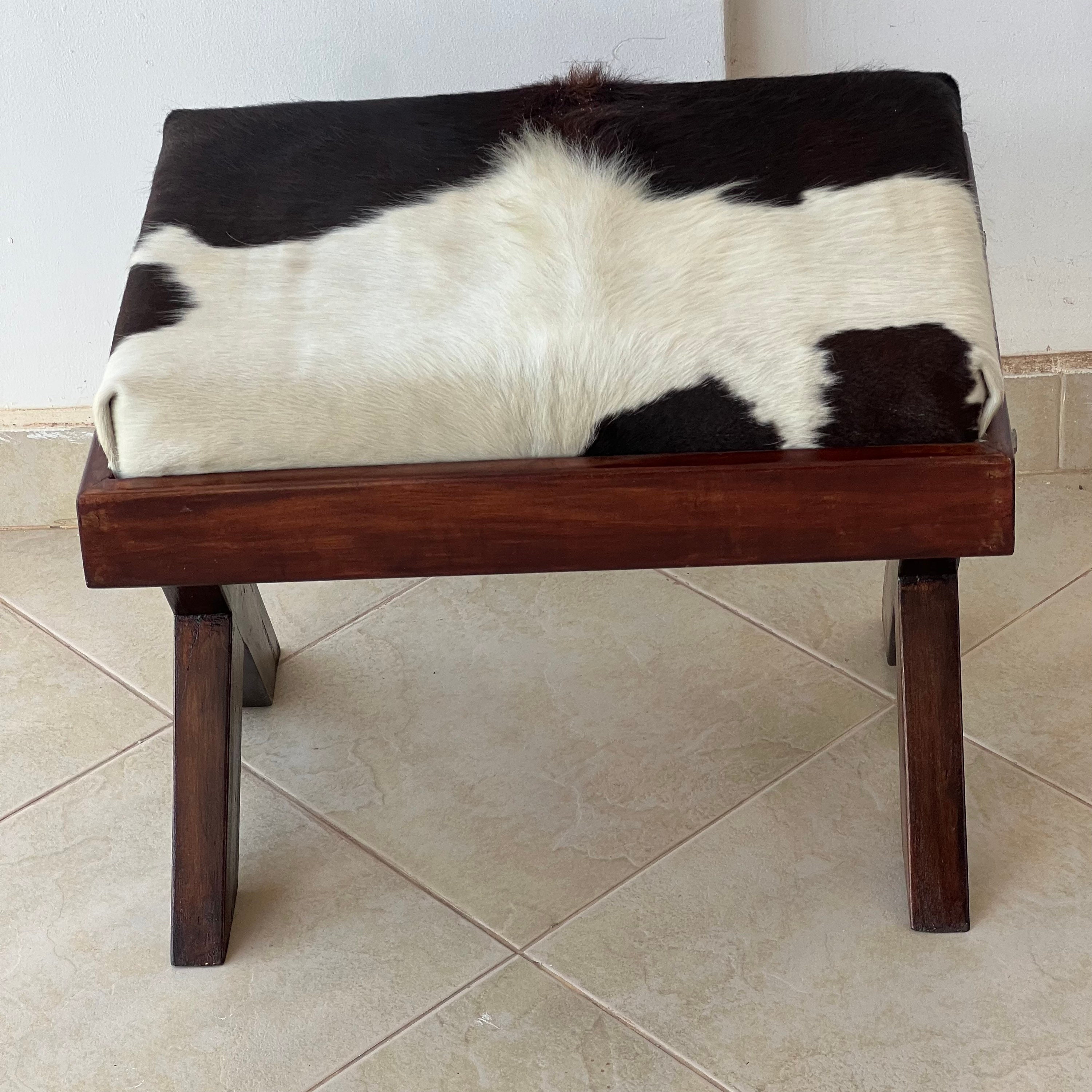 Black and White Cowhide Ottoman X Leg Stool - Etsy