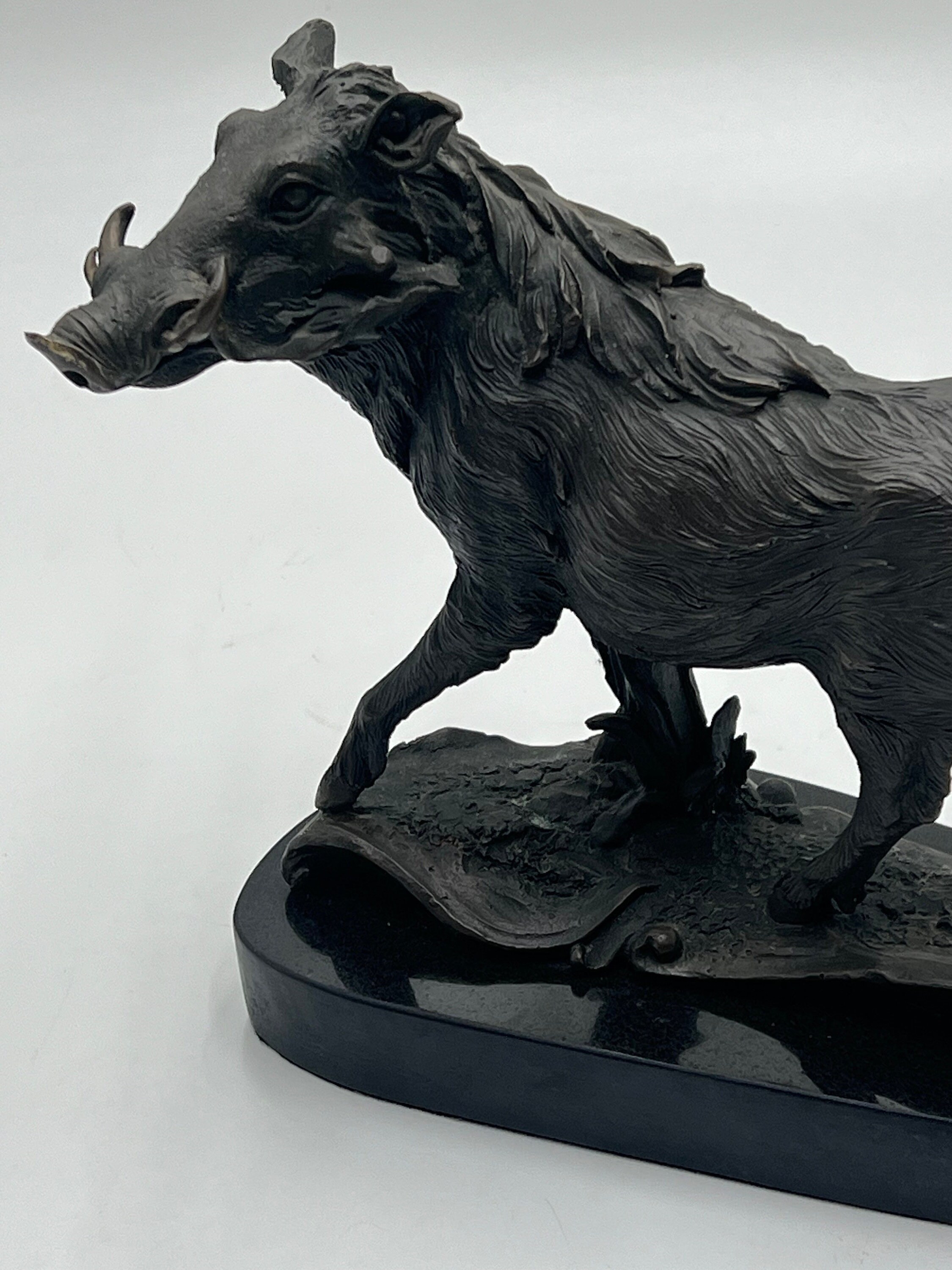 Stunning Antique Style Wild Boar Jumping in Bronze and Marble Art Deco ...