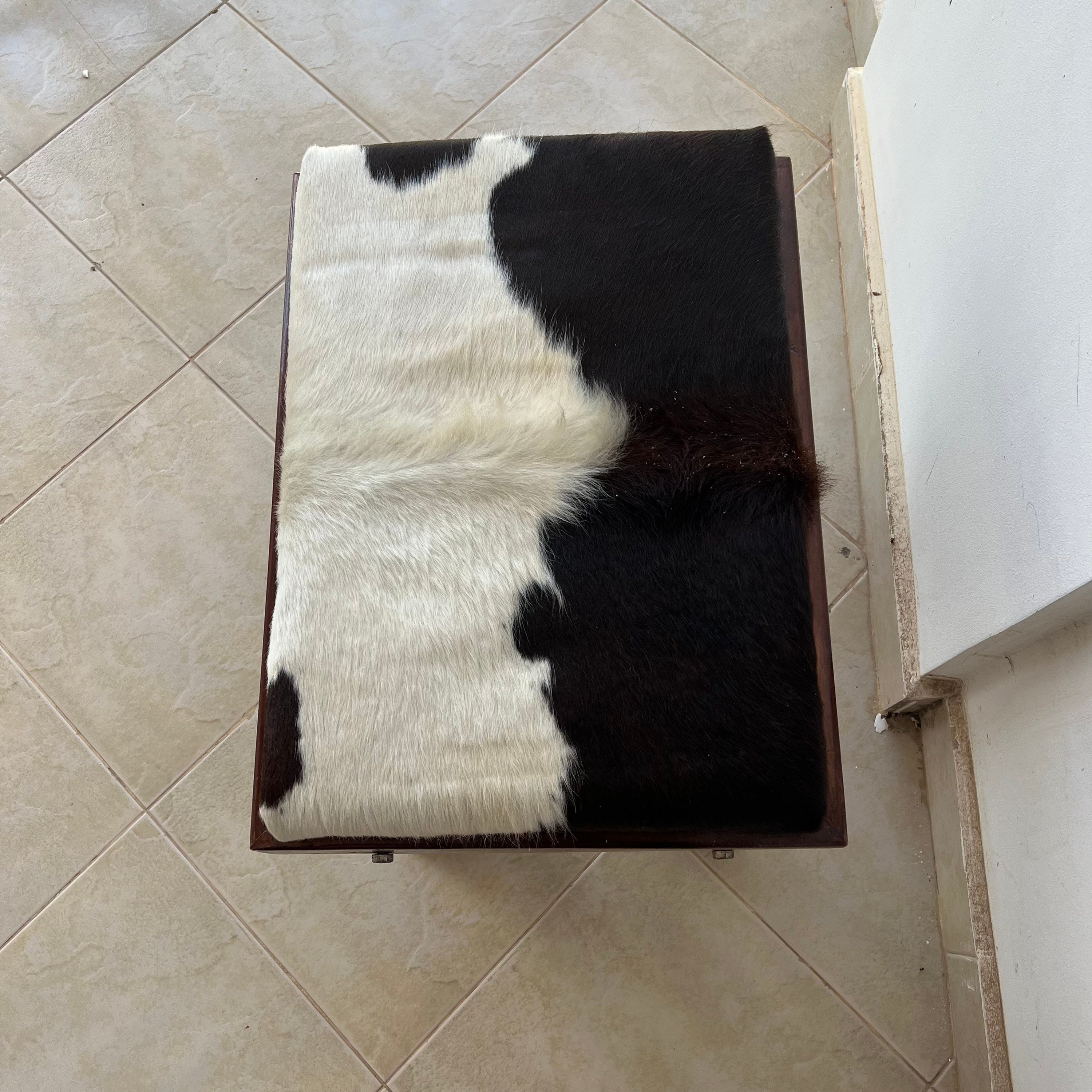 Black and White Cowhide Ottoman X Leg Stool - Etsy