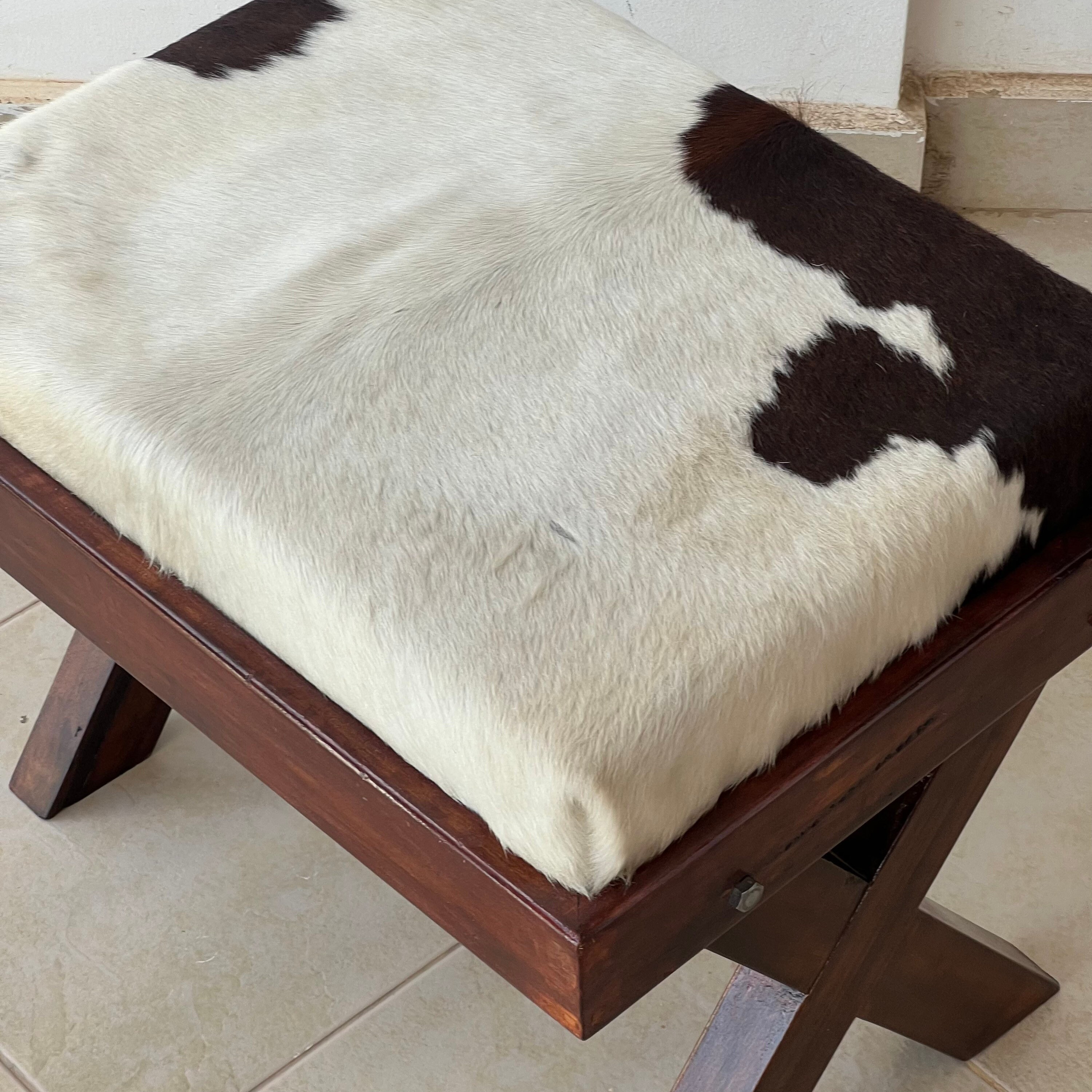 African Black and White Cowhide Ottoman X Leg Stool Home Decor - Etsy