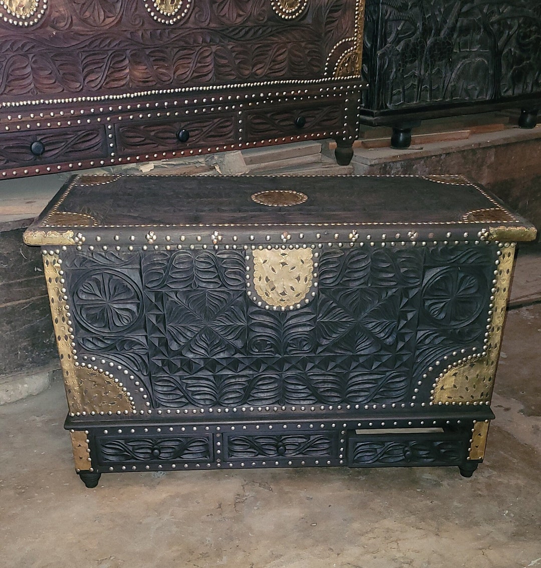 Large Handmade African Wooden Zanzibar Chest - Etsy