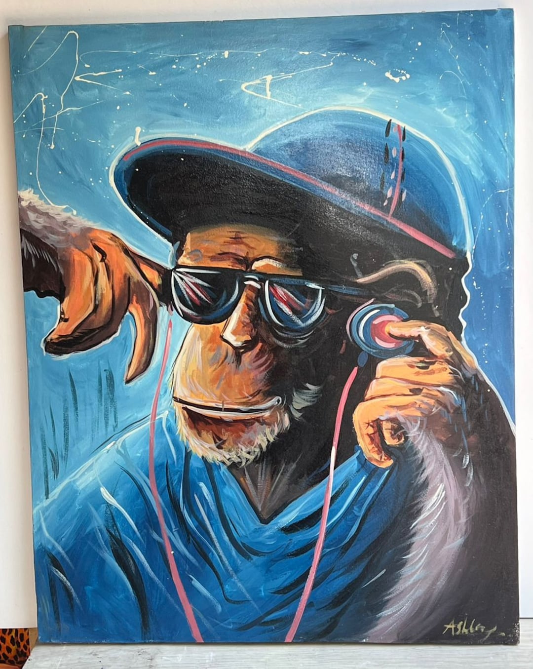 Colourful Abstract Monkey With Headphones Painting, Artwork Wall Decor ...