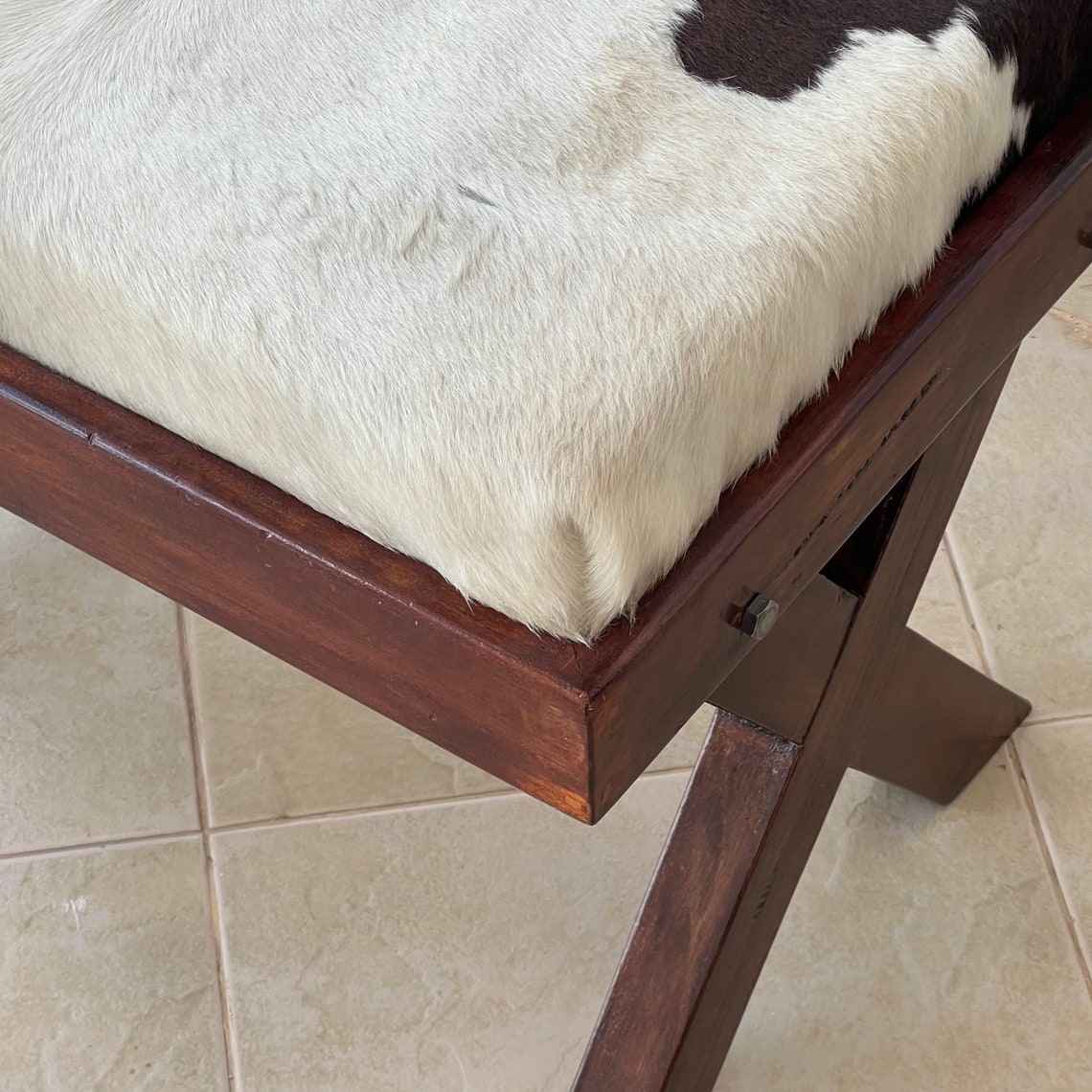 African Black and White Cowhide Ottoman X Leg Stool Home Decor - Etsy