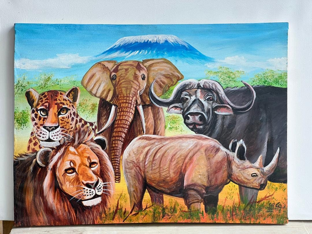 Africa's Big Five Oil Painting, African Wall Decor - Etsy