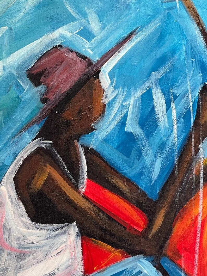 Abstract Painting Man Playing Ancient Musical Instrument, African ...