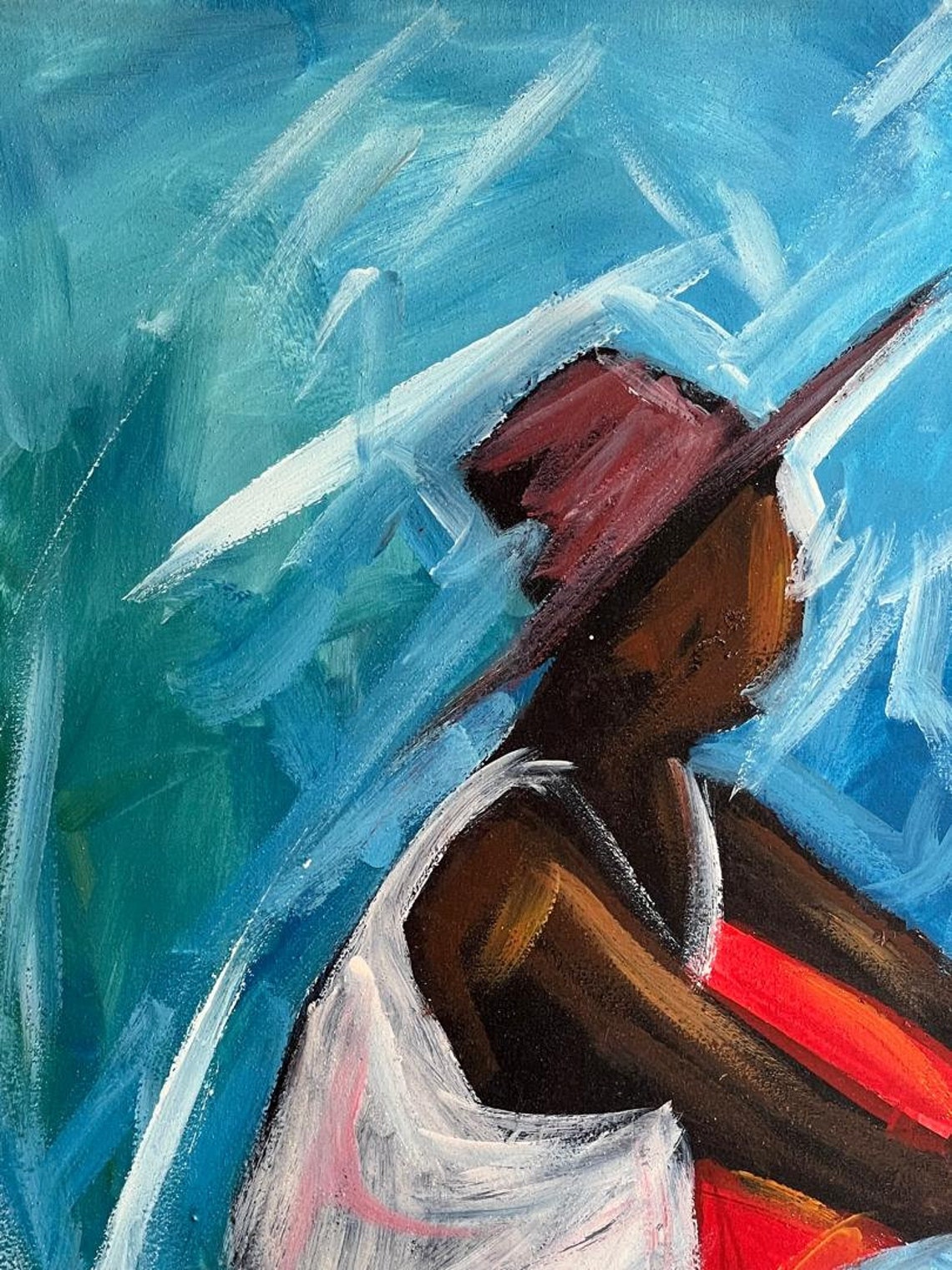 Abstract Painting Man Playing Ancient Musical Instrument, African ...