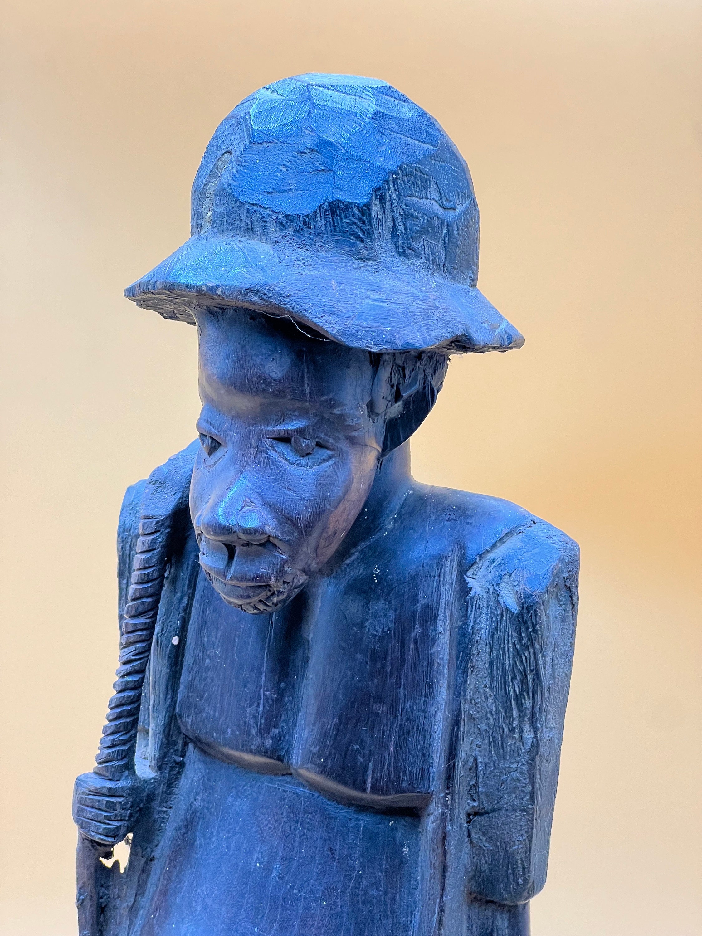 Large Hand Carved African Tribal Wood Sculpture Statue of an African ...