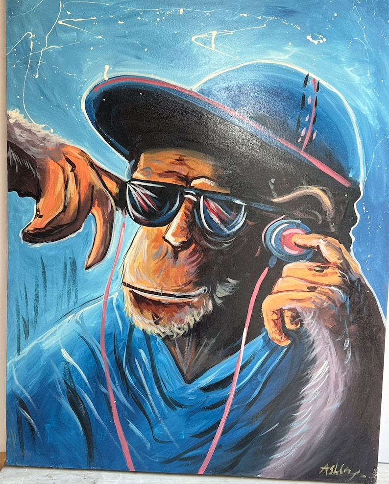 Colourful Abstract Monkey With Headphones Painting, Artwork Wall Decor ...
