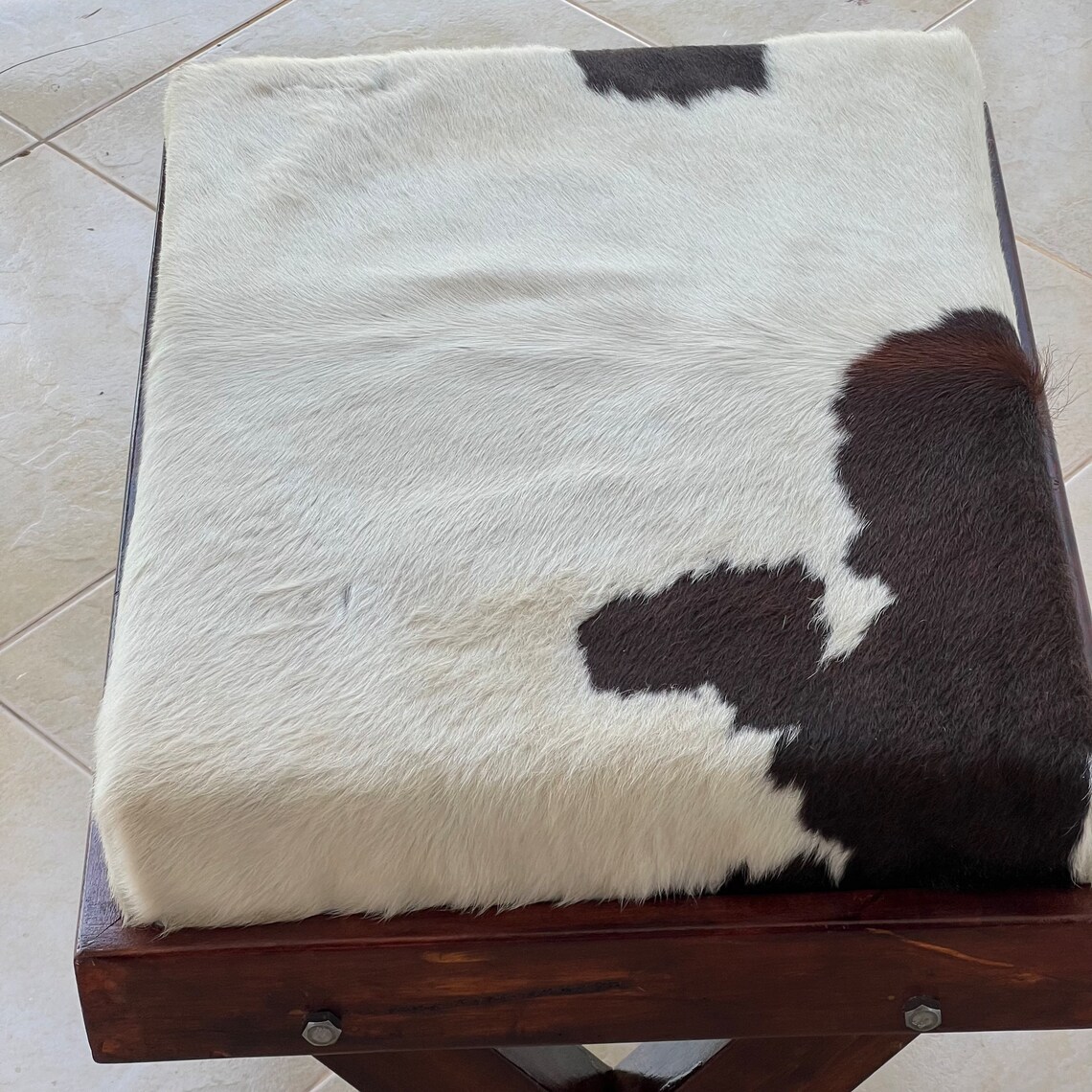 African Black and White Cowhide Ottoman X Leg Stool Home Decor - Etsy