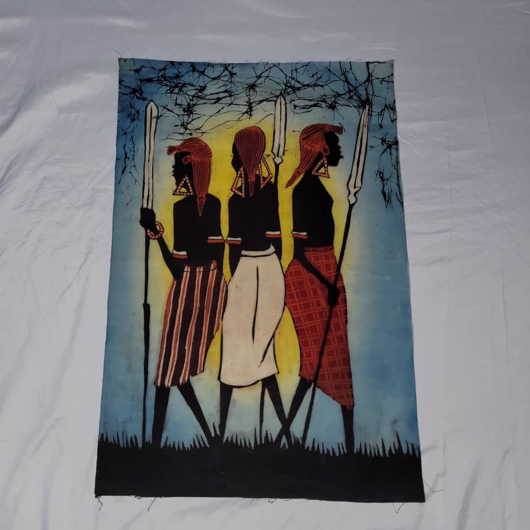 African Wall Hanging Batik of Three Masaai Warriors, Handmade Wall ...