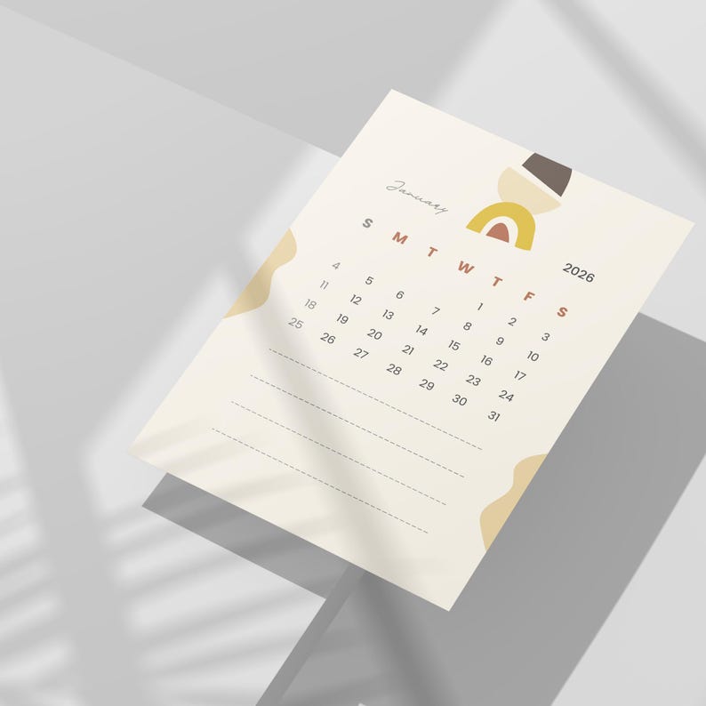 2026 Boho Printable Calendar Sunday Start Digital Download Aesthetic ...
