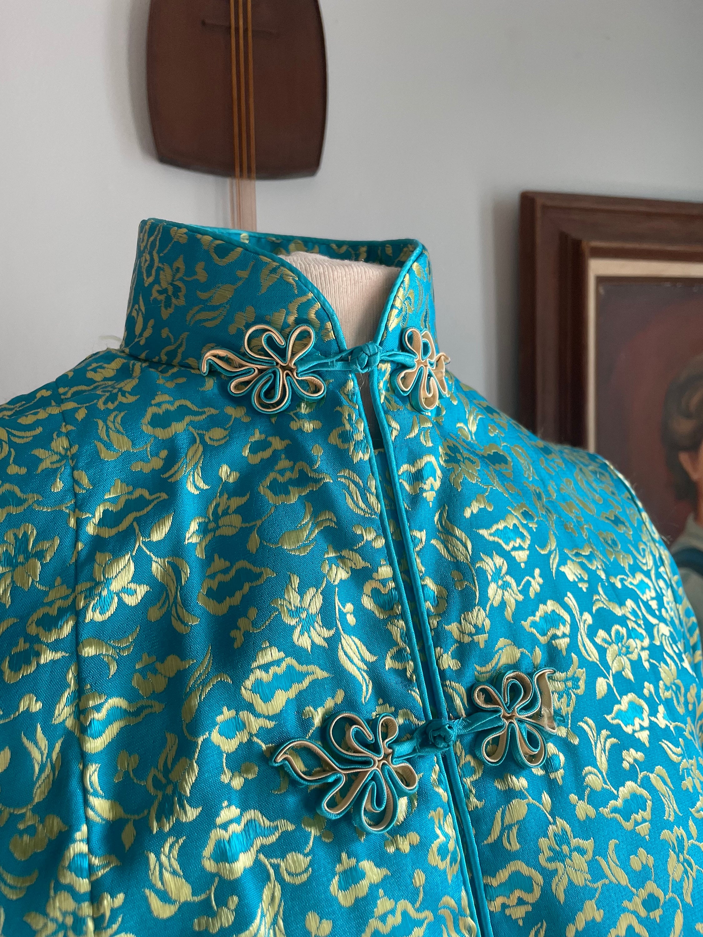 1960s Blue and Gold Liquid Satin Hostess Jacket - Etsy