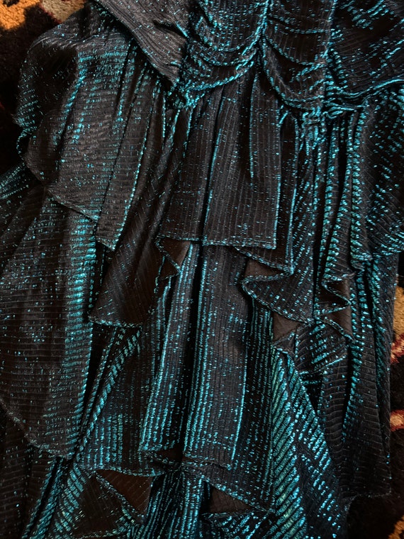 1980s New Leaf Blue Metallic Dress - Gem